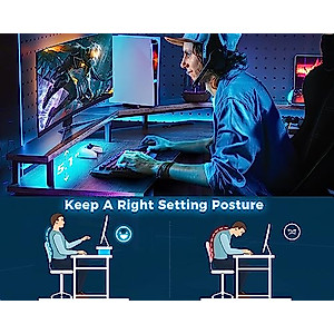 Coleshome L Shaped Gaming Desk with LED Lights & Power Outlets, Reversible 56" Computer Desk with Full Monitor Stand & Storage Shelves, Ergonomic Home Office Corner Desk, Gray Oak