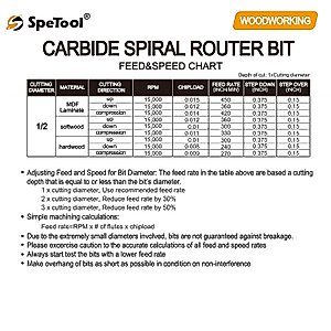 SpeTool Compression Spiral Router Bits UP&Down Cut End Mill 3/8 inch Cutting Diameter with 1/2 inch Shank for CNC Router Woodwork Carving Engraver