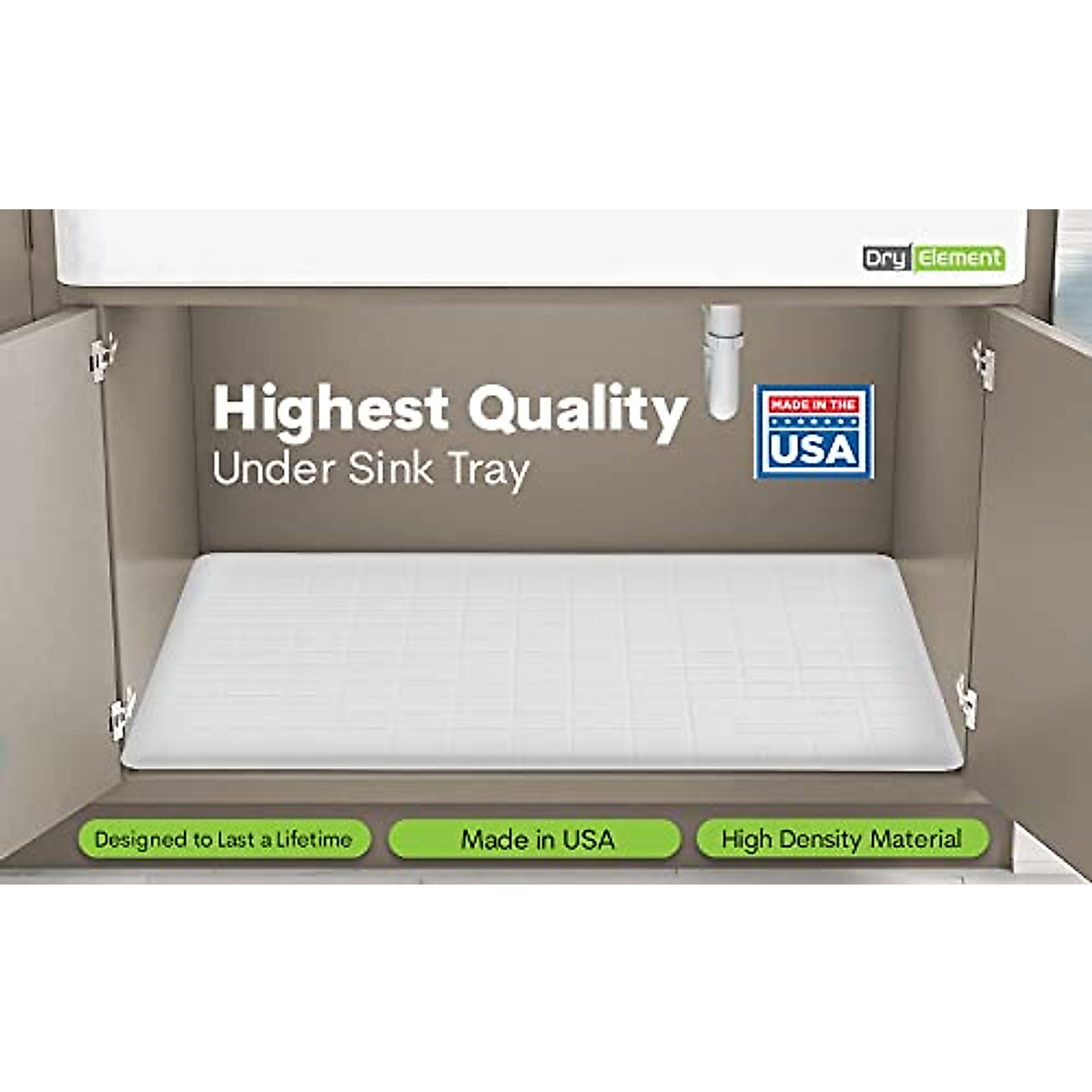 Waterproof 3+ Gallon Under Sink Cabinet Mat/Liner Protector for Kitchen and Bathroom Vanity - 33" x 21" - White - Made in USA