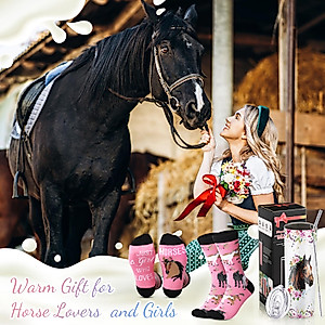 Umigy 2 Pcs Christmas Horse Gifts Horse Print Tumbler Pink Horse Socks for Women, 20 oz Skinny Water Tumbler with Lids Straw and Straw Brushes for Christmas Horse Lovers Gifts