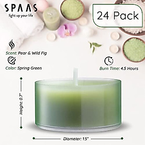 SPAAS Scented Tea Lights Candles in Clear Cups - Pear & Wild Fig Fragrance | Premium Long Burning Scented Tealight Candles for Spa, Romantic Décor, Meditation, Dinner, and Home Décor | Pack of 24