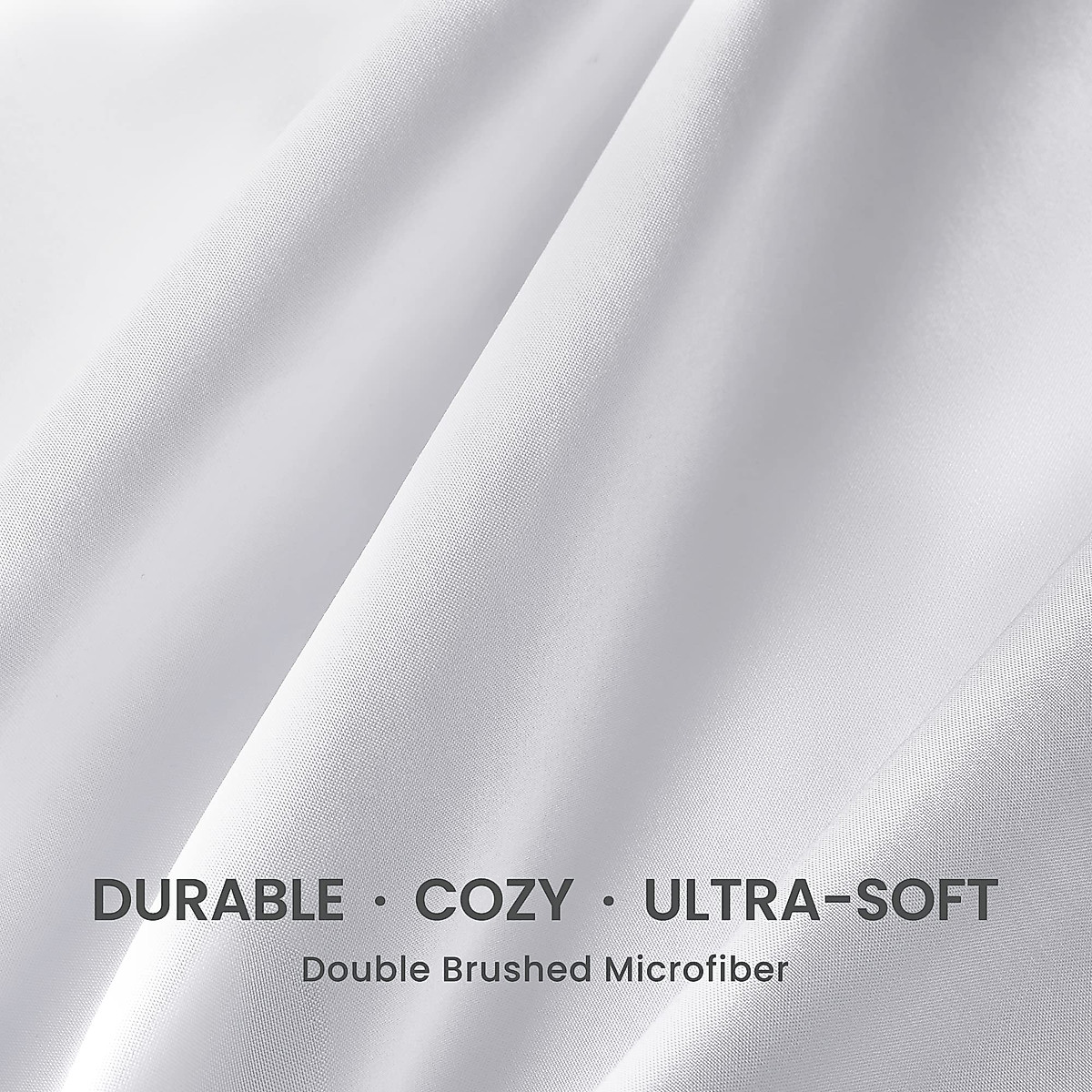 SLEEP ZONE® Nanotex® Super Soft Cooling Queen Bed Sheets Set 4 Piece - Easy Care Fitted Flat Sheet & Pillowcase Sets - Wrinkle Free, Fade Resistant, Deep Pocket 16" (White, Queen)