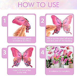Amaxiu Double Layer Butterfly Wall Decor, 24pcs Magnetic 3D Butterfly Wall Decals Removable Butterfly Wall Stickers 3D Butterfly DIY Decorations Wall Art Decor Crafts for Party Bedroom(Pink)