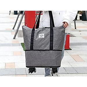 Upgrade Shopping Bag with Wheels Portable Trolley Bags Grocery Cart Hand Pulling Utility Universal Wheels Bag Folding Shopping Cart Trave Bag- Larger & Waterproof & Strong(Grey-B0C6F8FP2Q)