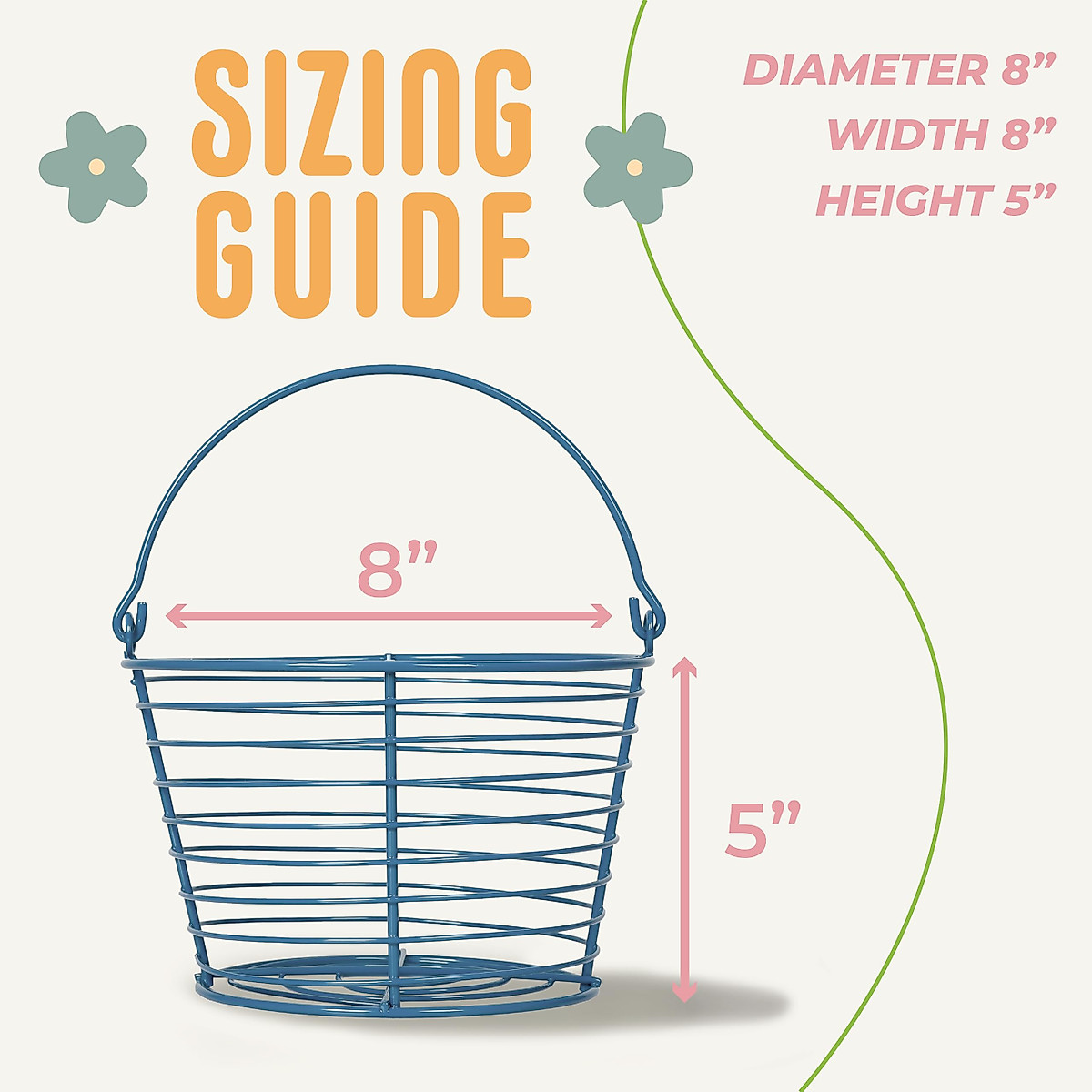 CONCORD 8" Egg Basket For Storage Collecting and Transporting Chicken and Duck Eggs. Farm Grade Wire Baskets. 2 Pack (Blue)