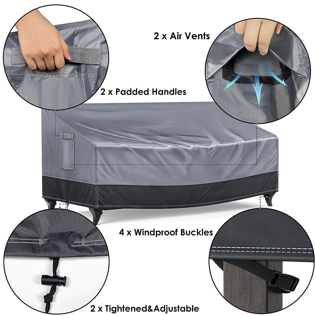 Pertotoy Outdoor Couch Cover Waterproof Patio Furniture Covers, 3-Seater Patio Sofa Cover Heavy Duty 600D Durable UV Anti-Fading, 93" Wx 40" Dx 35" H, Gray/Dark Gray