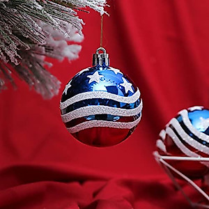 DUMETO 24 Pcs Patriotic American Flag Hanging Party Ball Ornament Home Art Décor Accents Country Style Ideal for Christmas Independence Day Memorial Day Graduation Tree Ornaments (24 pcs (2.36 inch))