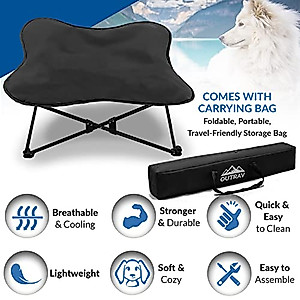 Portable Elevated Dog Bed | Folding Pet Cot for Indoor, Outdoor, Traveling, Camping | Fold Up Steel Frame with Padded Cushion Canopy | Raised Travel Lounger for Large, Small, Dogs, Cats, up to 100 lb.