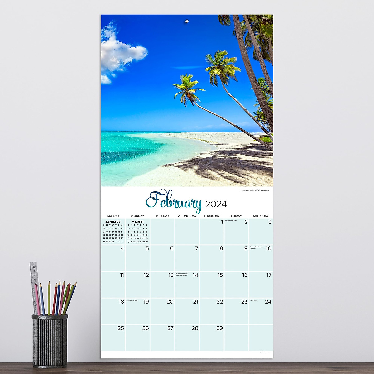 TF PUBLISHING 2024 Tropical Beaches Wall Calendar | Large Grids for Appointments and Scheduling | Vertical Monthly Wall Calendar 2024 | Home and Office Organization | Premium Gloss Paper | 12"x12”