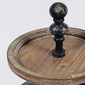Distressed Round Three Tiered Tray Fall Decor, Handmade Farmhouse Tiered Tray with Stand Metal Strut, Rustic 3 Tier Wood Serving Tray for Party Wedding Home Organization