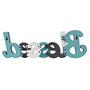 Teal Blessed Wooden Letters Wall Decor Freestanding Cut Out Decorative Wood Word Decor Signs for Living Room Shelf Mantel Table Top Rustic Home Decor