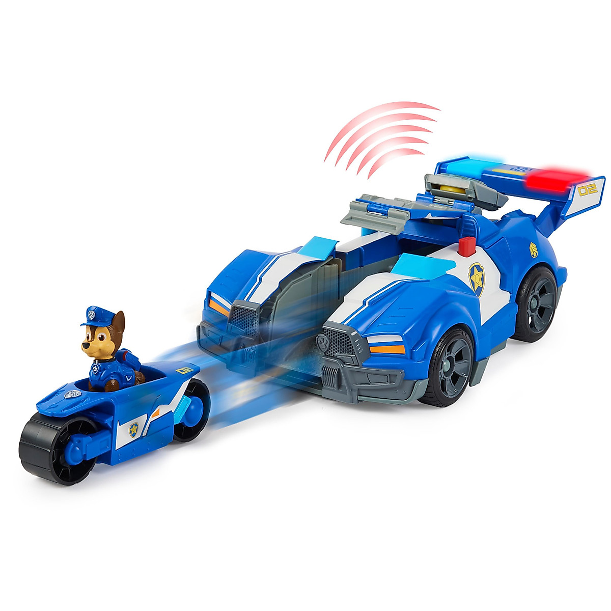 Paw Patrol, Chase 2-in-1 Transforming Movie City Cruiser Toy Car with Motorcycle, Lights, Sounds and Action Figure, Kids Toys for Ages 3 and up