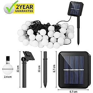 Kiosbibi Outdoor String Lights, 35.6ft 60LED Solar String Lights Outdoor Waterproof IP65, 8 Lighting Modes LED String Lights for Garden Yard Porch Wedding Party Patio Decor Christmas Gifts