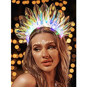 GENBREE Light Up Headband LED Glow Hair Band Rave Party Costume Crown Hair Accessories for Women