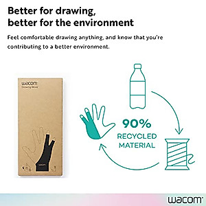 Wacom Drawing Glove, Two-Finger Artist Glove for Drawing Tablet Pen Display, 90% Recycled Material, eco-Friendly, one-Size (1 Pack), Black