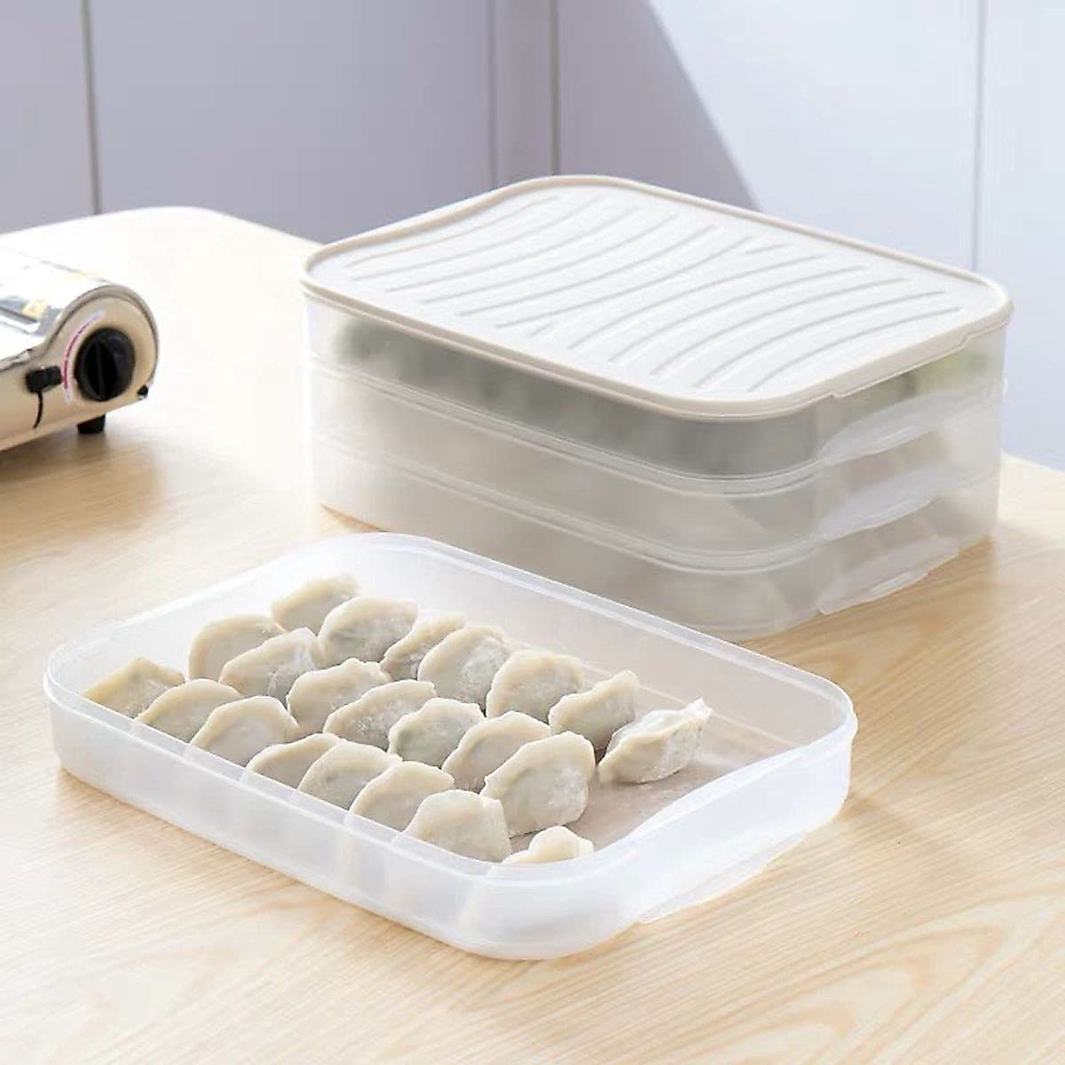 MinLia Multilayer Stackable Kitchen Food Storage Box with Cover Dumpling Fresh Box Food Holder Container Storage Tray(3-Layers,White)