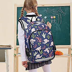 Glaphy Axolotl Fish with Corals Backpack Lightweight Laptop Backpack School Bag Student Travel Daypack with Reflective Stripes