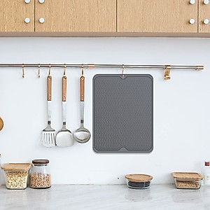 Silicone Drying Mat for Kitchen Counter,Non-slip,Heat Resistant ,Easy to Clean,Foldable,Suitable for Lining Kitchen Counter or Sinks, Refrigerators or Drawers, Gray 12" x 16"