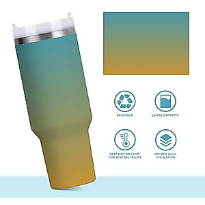 MCHIVER Blue Yellow Dark Gradient 40 oz Tumbler with Handle and Straw Stainless Steel Vacuum Water Bottle Leak-proof Travel Coffee Mug Insulated Water Bottle for Hot Cold Beverages