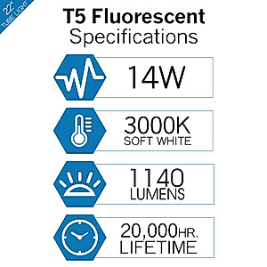 LUXRITE F14T5/830 14W 22 Inch T5 Fluorescent Tube Light Bulb, 3000K Soft White, 60W Equivalent, 1140 Lumens, G5 Mini Bi-Pin Base, LR20856, 10-Pack