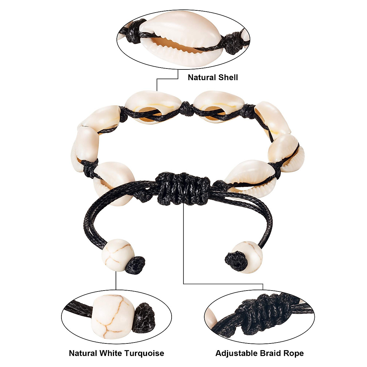 meekoo 2 Pieces Boho Natural Shell Anklet Bracelet Handmade Beach Foot Jewelry Adjustable Beaded Anklet for Women