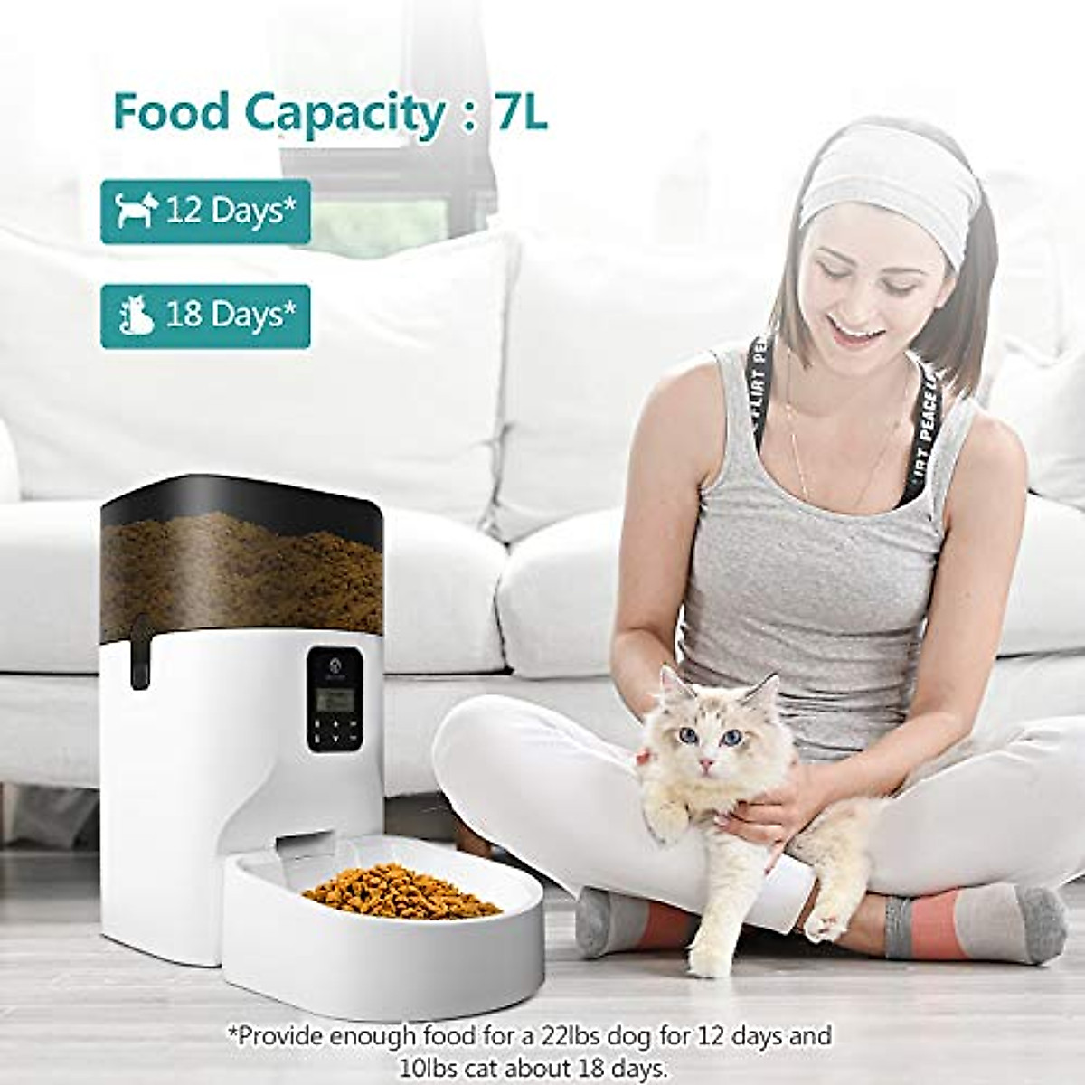 Automatic Cat Feeder, 7L Food Dispenser for Cats and Dogs, Portion Control, Voice Recorder, Programmable Timer for up to 4 Meals per Day