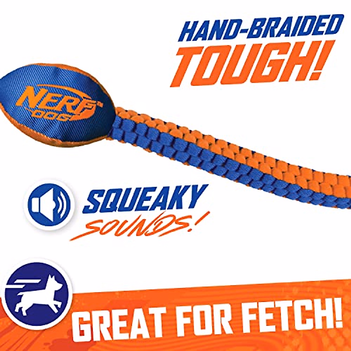 Nerf Dog Vortex Chain Tug Dog Toy with Squeaker Football Head, Lightweight, Durable, Water Resistant, 30 Inches, For Medium to Extra-Large Breeds, Single Unit (3474)