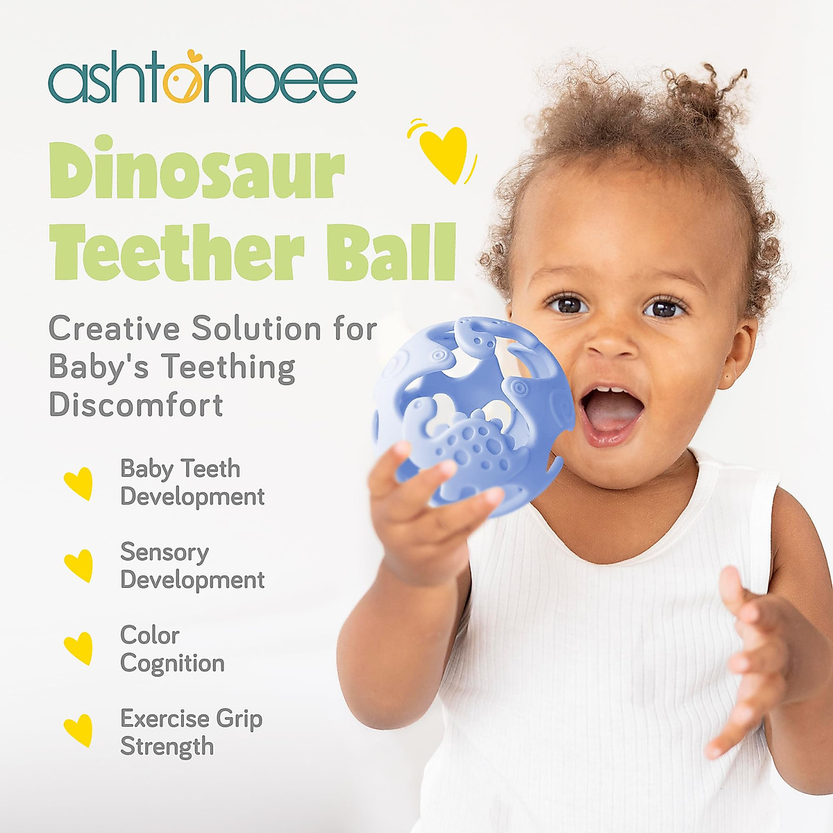 Dinosaur Baby Teething Toys, Textured Sensory Toys for Babies, Lightweight Soft Baby Sensory Toys, BPA-Free Silicone Infant Teething Toys, 0-18 Months, Teething Baby, Easy to Clean - Blueberry Blue