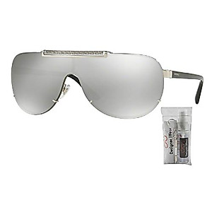 Versace VE2140 10006G 40M Silver/Light Grey Mirror Silver Pilot Sunglasses For Men For Women + BUNDLE with Designer iWear Eyewear Kit