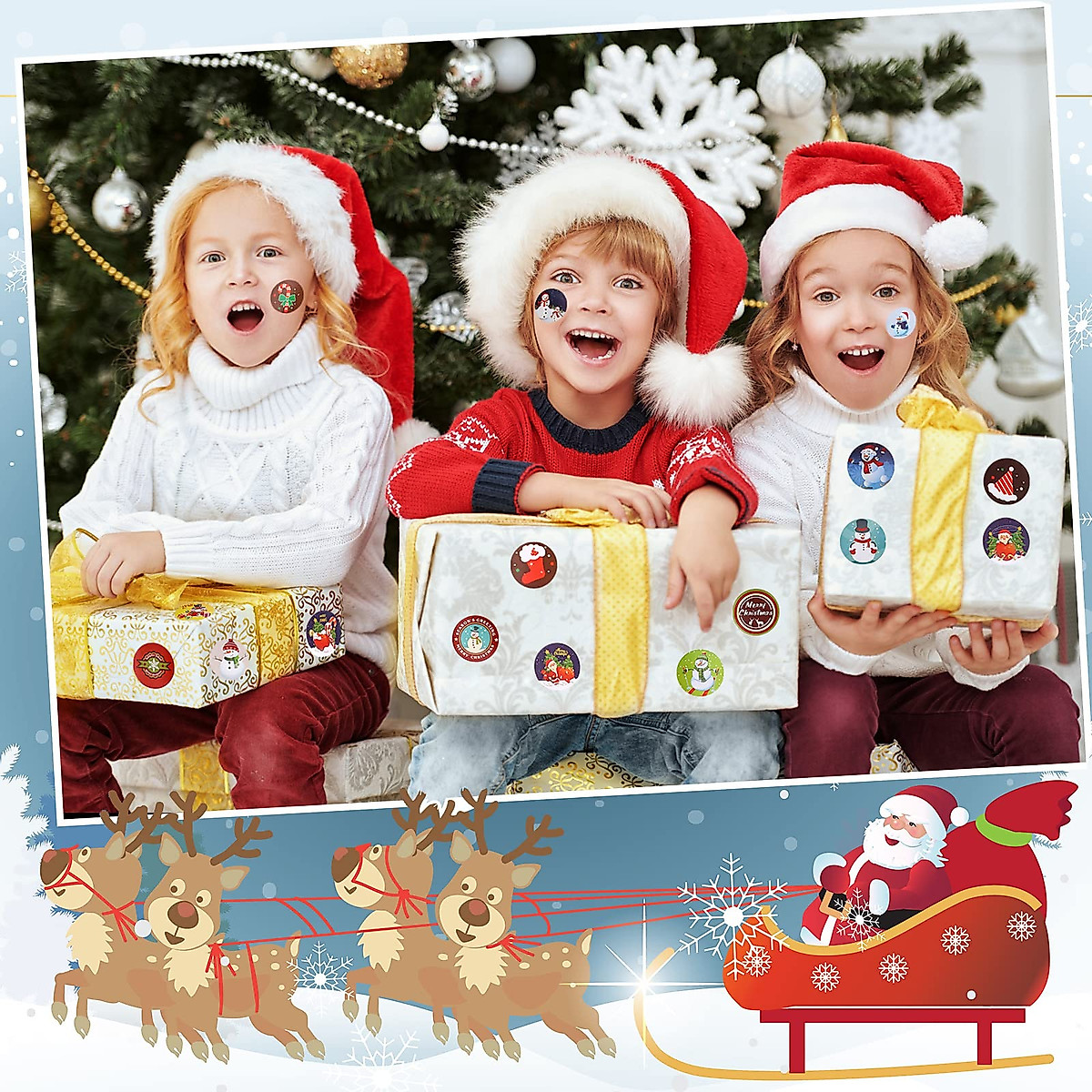 12 Rolls Merry Christmas Stickers Labels Roll 1 Inch 6000 Pcs 12 Designs Christmas Decorative Envelope Seals Stickers Merry Christmas Stickers Roll for Cards Envelopes Boxes, Round