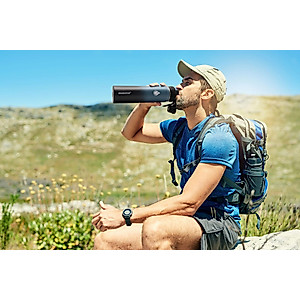 SENDESTAR Water Bottle 24oz Double Wall Vacuum Insulated Leak Proof Stainless Steel Sports Water Bottle—Wide Mouth with New Flex Straw Lid & Spout Lid (Deep Blue&Black)