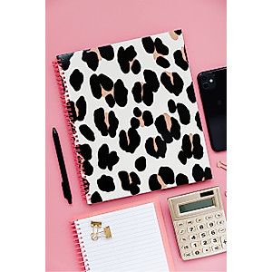 Kate Spade New York Large College Ruled Notebook, 11" x 9.5" Leopard Print Spiral Notebook with 160 Pages, Forest Feline
