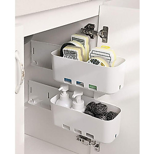 ICCGBHGO Under Sink Organizer and Storage, Kitchen Bathroom Under Sink Cabinet Sliding Pull Out Storage Drawer Tray Caddy Organizer, Wall Mount Inside Cabinet Door Organizer Holder White (2PCS)