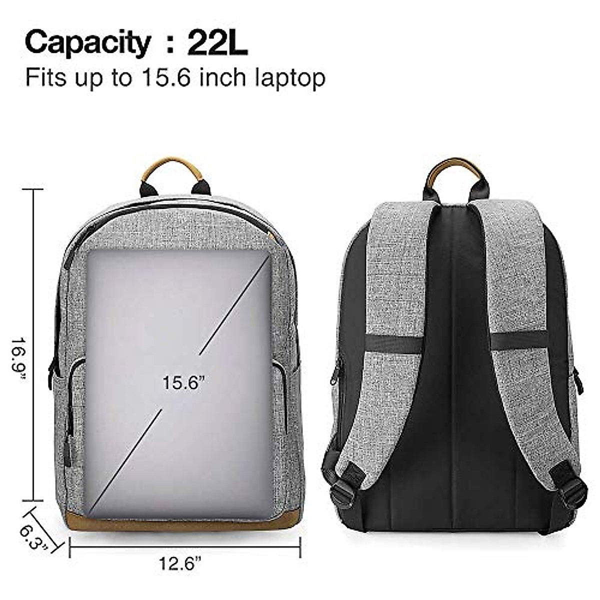 tomtoc 22L Classic Laptop College Daypack Backpack, Water-resistant Computer Bag Travel Bag with 15.6 Inch Laptop Compartment, Anti-theft Pocket and USB Charging Port