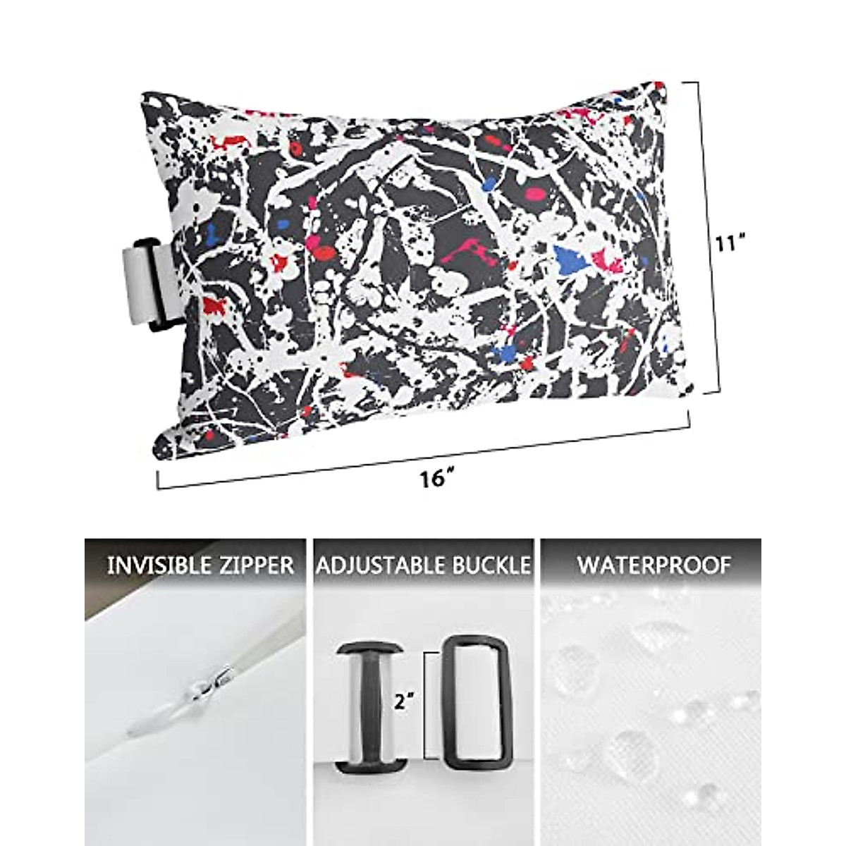 Recliner Head Pillow Ledge Loungers Chair Pillows with Insert Modern Sports Abstract Art Geometry Strips White Gray Lumbar Pillow with Adjustable Strap Patio Garden Cushion for Bench Couch, 2 PCS