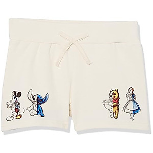 Disney Girls D100 Character French Terry - Mickey, Stitch, Winnie The Pooh, Alice Tee & Short Set, Ivory, 3T US