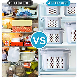 KETNET 5 Size Fruit Vegetable Storage Containers for Fridge with Colander and Lid Refrigerator Storage Containers Bins Organizer for Fruit Food Produce, Lettuce Keeper Keep Fruit Fresh Longer