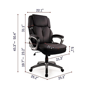 CLATINA Ergonomic Big and Tall Executive Office Chair with Bonded Lumbar Support 400lbs High Capacity Swivel Adjustable Height Thick Padding Headrest and Armrest for Home Office Black Fabric