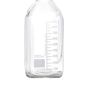 Moonetto 4 Pieces 1000ml Lab Square Graduated Glass Media Storage Bottle with GL45 Polypropylene Orange Cap