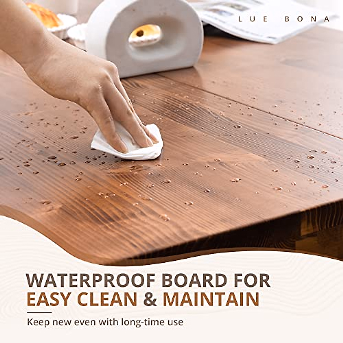 LUE BONA 71 inch Dining Table for 6-8, Solid Wood Farmhouse Kitchen Table with Natural Wood Grain, Heavy Duty Rectangular Kitchen Dining Table for Home and Dining Room, Light Brown