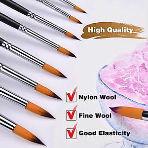 Artist Watercolor Paint Brushes Professional Set, 9pcs Round Point Tip Nylon Hair Long Handle Watercolor Brushes, Detail Paint Brushes for Watercolor, Acrylic, Oil