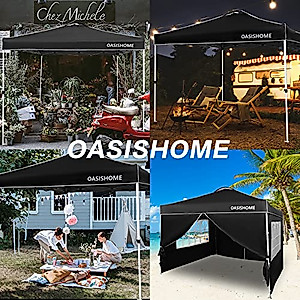 OASISHOME Pop-up Gazebo Instant Portable Canopy Tent 10'x10', with 4 Sidewalls, Windows, Wheeled Bag, for Patio/Outdoor/Wedding Parties and Events (10FTx10FT, Black)