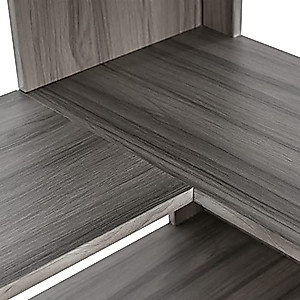 Corner Bookcase, 7-Tier L-Shaped Tall Bookshelf with Open Storage, Freestanding Industrial Etagere Shelf with Metal Frame for Home Office Funiture, Grey, Silver Frame