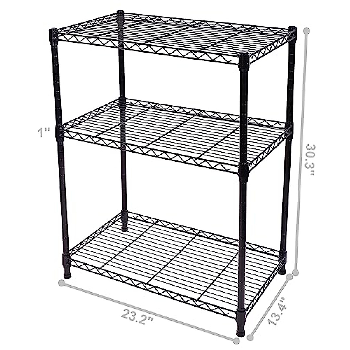 Elevon 3-Shelf Adjustable, Heavy Duty Storage Shelving Unit (350 lbs Loading Capacity per Shelf), Steel Organizer Wire Rack, Black (23.2" L x 13.4" W x 30.3" H)