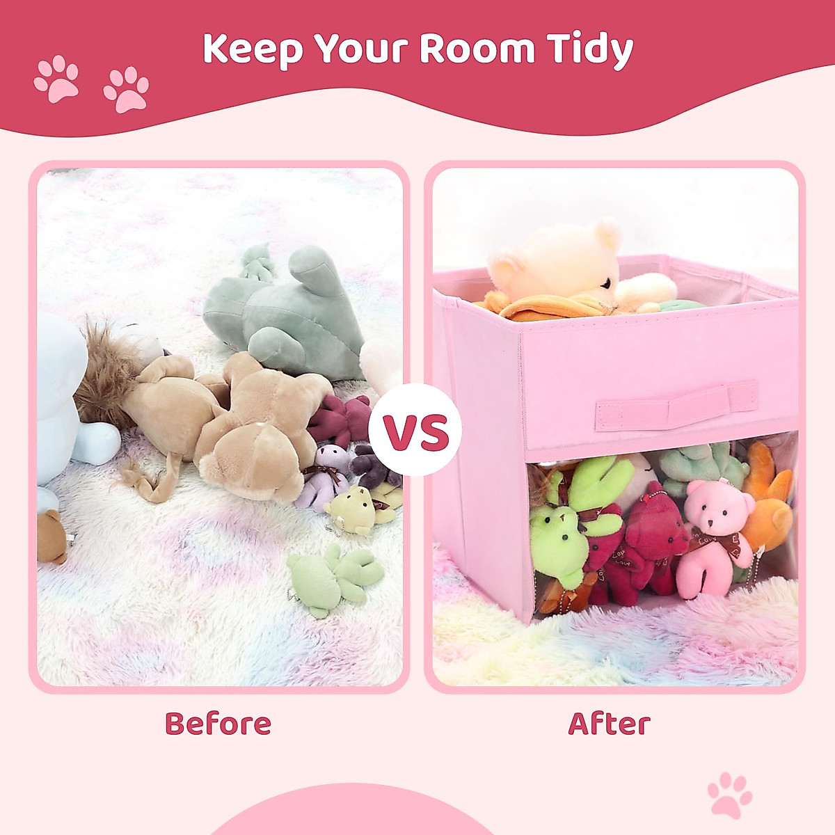 Tideme 6 PCS Clear Cube Storage Bins, 10.5 x 10.5 x 11 Inches Foldable Storage Cubes, Cube Storage Cases with Handle Design, Non-Woven Cloth Organizers for Clothes, Toys, Books