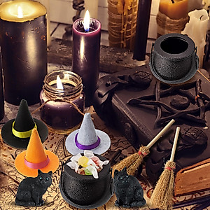 Deekin 32 Pcs Halloween Mini Witch Hats, Mini Witches Broom, Candy Cauldron Kettles and Black Kitten Figurines for Craft