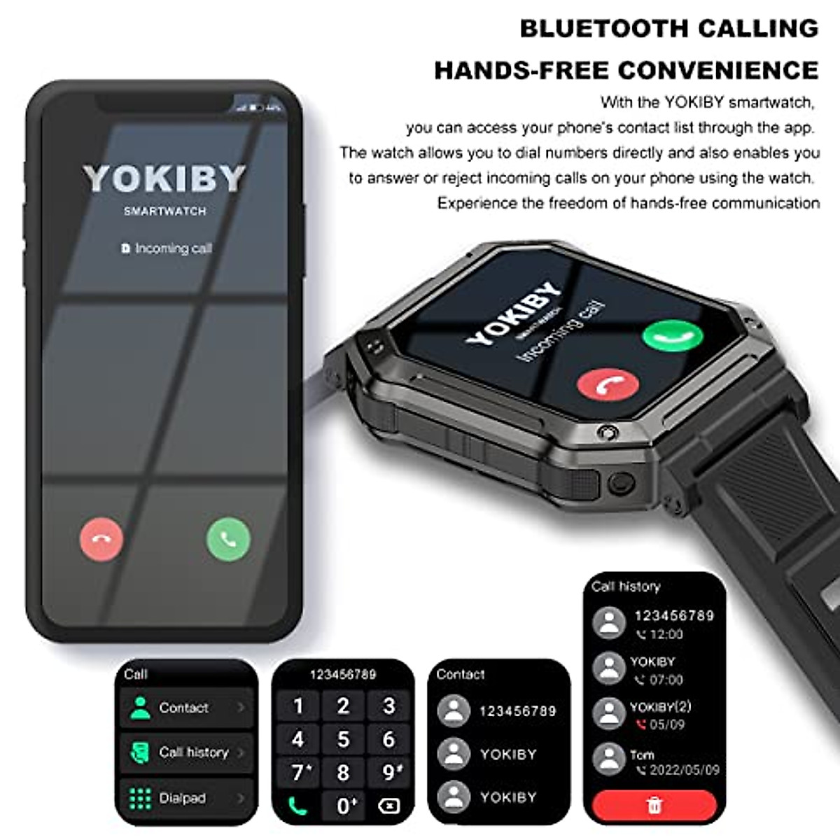 YOKIBY Military Smart Watch for Men 1.91" HD Tactical Sports Rugged Smartwatch(Answer/Make Call) IP68 Swimming Fitness Tracker Watch with Heart Rate Blood Pressure Sleep Monitor for iOS Android Phone