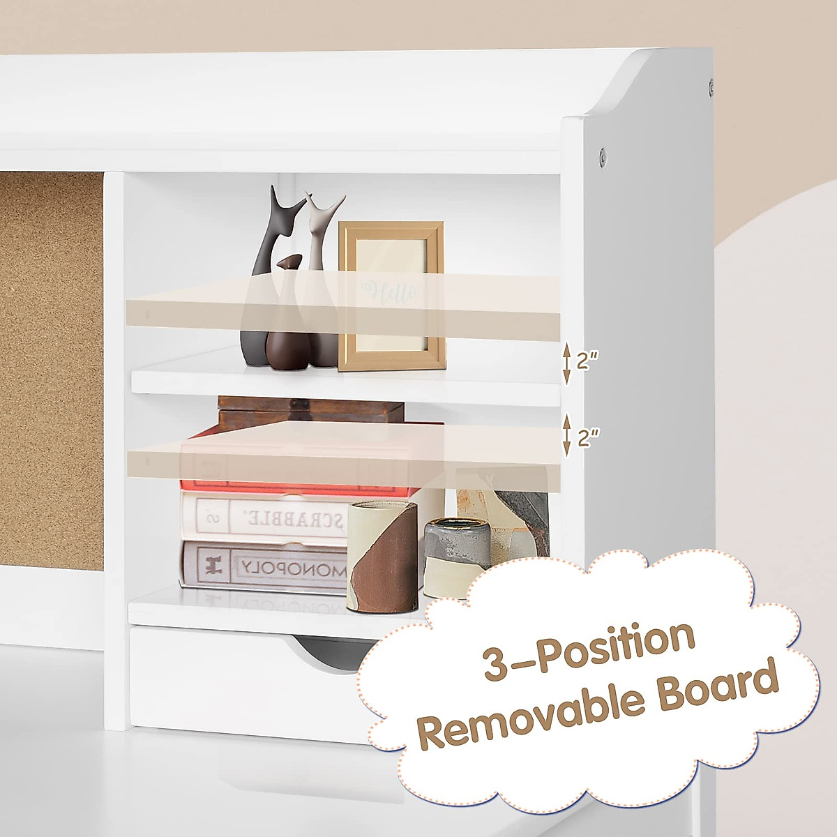 Costzon Kids Desk and Chair Set, Children Study Writing Desk w/Chair, Hutch, Storage, Drawers, Shelves, Cork Bulletin Board, Student Wooden Computer Workstation for Bedroom, Study, Living Room, White