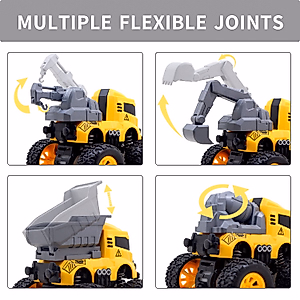 UOWGA Construction Toys for 3 Year Old Boys, 4 Pack Push and Go Car Truck Playset for Boys Girls Toddler Aged 3 4 5 6 Year Old Gifts for Kids Birthday