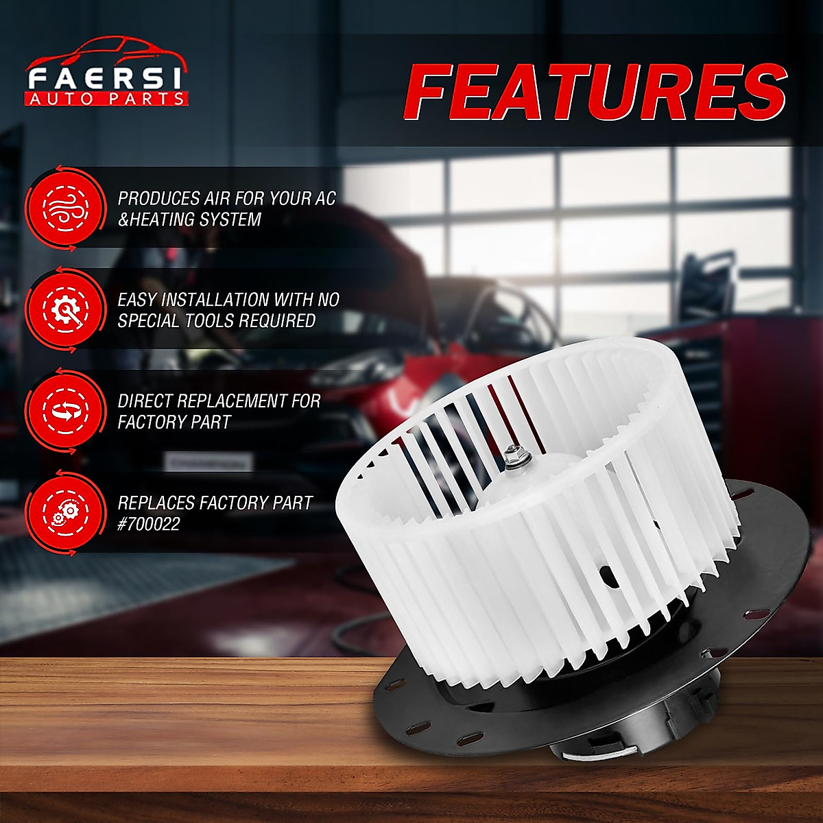 FAERSI HVAC Plastic Heater Front Blower Motor with Fan Cage 700022 Compatible with Ford, 1997-2014 E-150, 1997-2014 E-250, 1997-2016 E-350, 2000-2014 E-450, 1999-2006 Ford Econoline Van Front